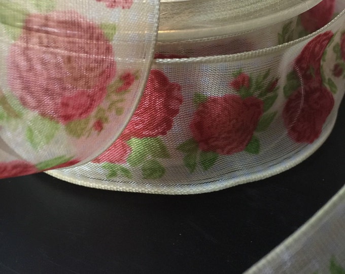 Vintage Ribbon, Sheer Ribbon, Rose Ribbon, Rose Garden Ribbon - Etsy