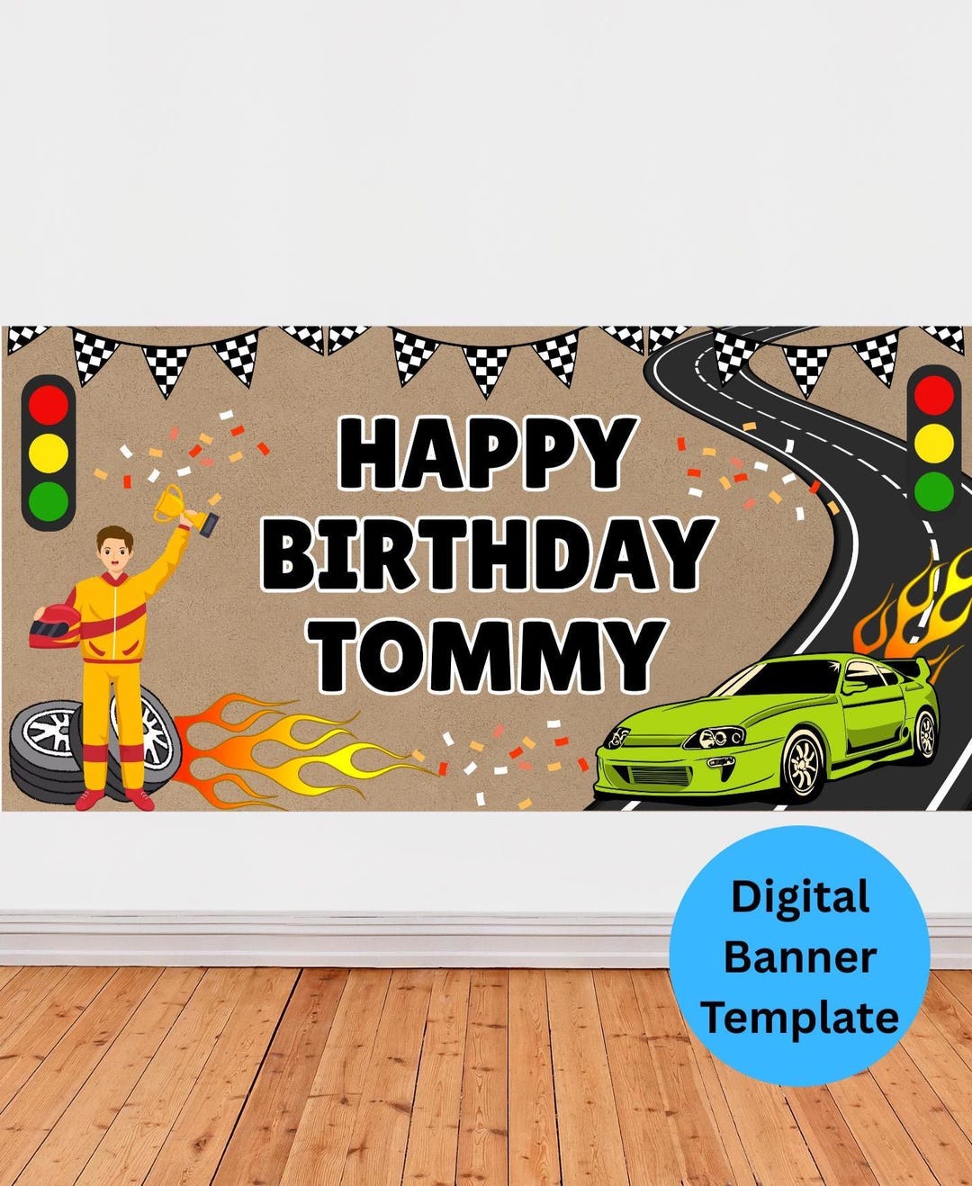 Race Car Birthday Painted Banner Digital Template Projector Template ...
