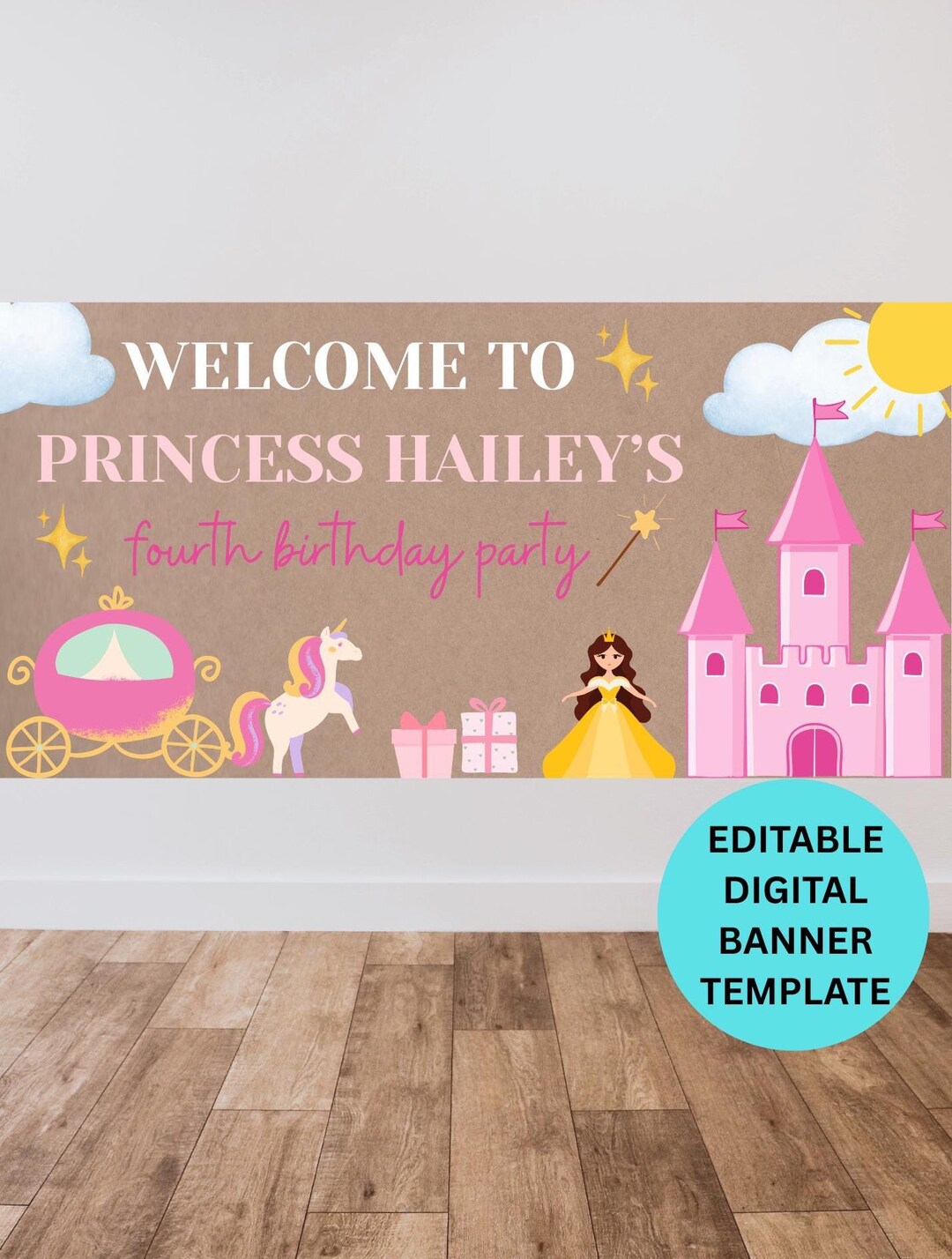 Princess Birthday Party Digital Banner Template - Etsy
