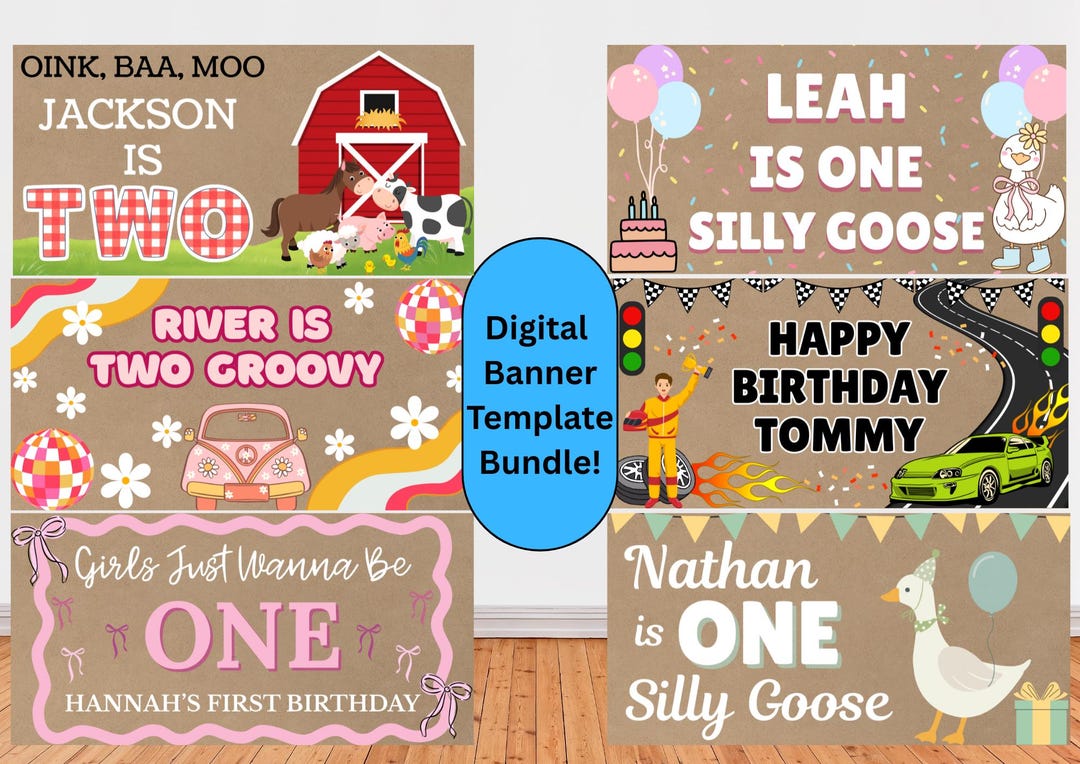 Painted Banner Digital Template Bundle for Birthdays - Etsy