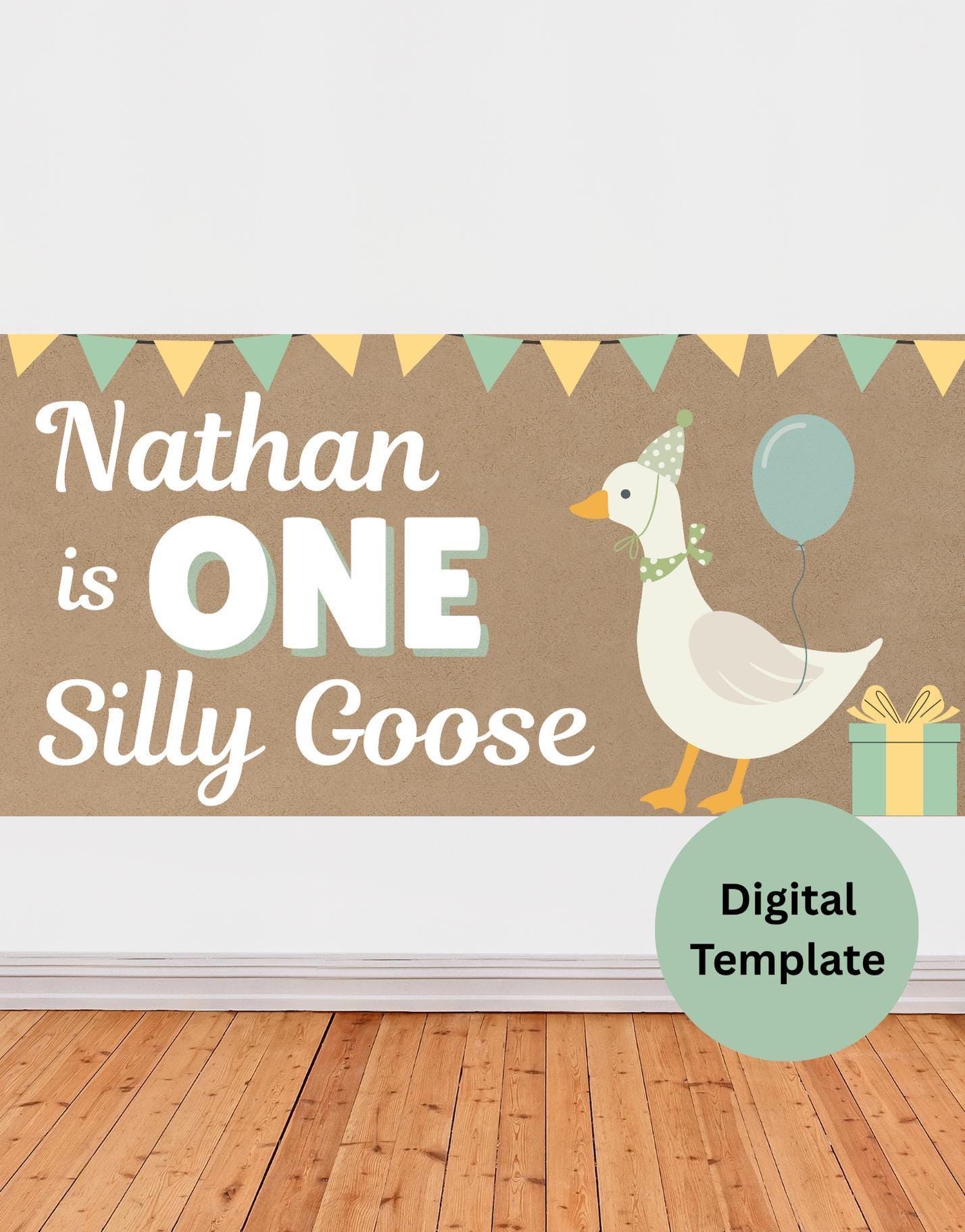One Silly Goose First Birthday Painted Banner Digital Template - Etsy