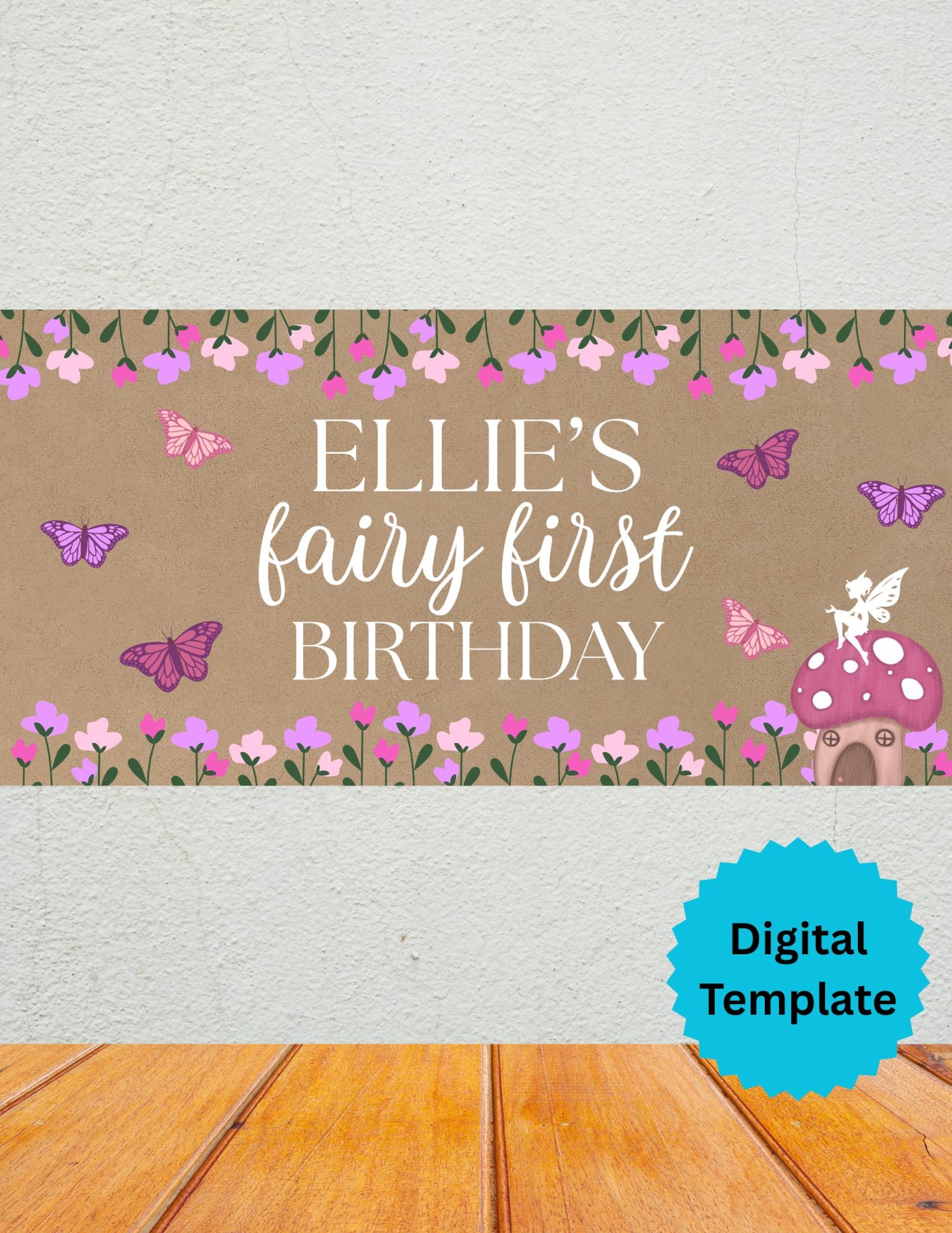 Fairy First Birthday Digital Banner Template - Etsy