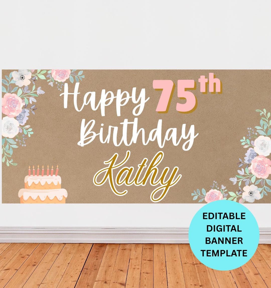 Floral Gold Simple Digital Birthday Painted Banner Template Projector ...