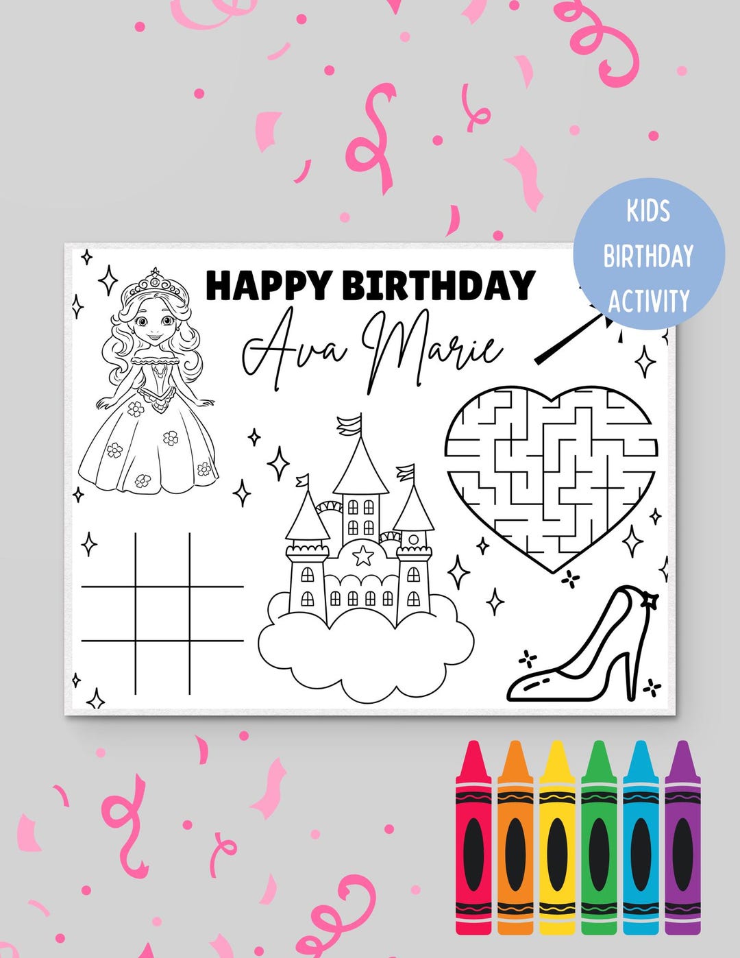 Princess Birthday Coloring Page Activity Sheet Digital Template Custom ...