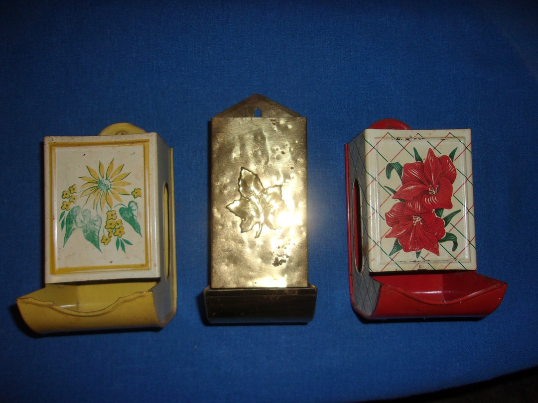 3 Antique Brass and Tin Match Holder Vintage Match Box Safe Match Box ...