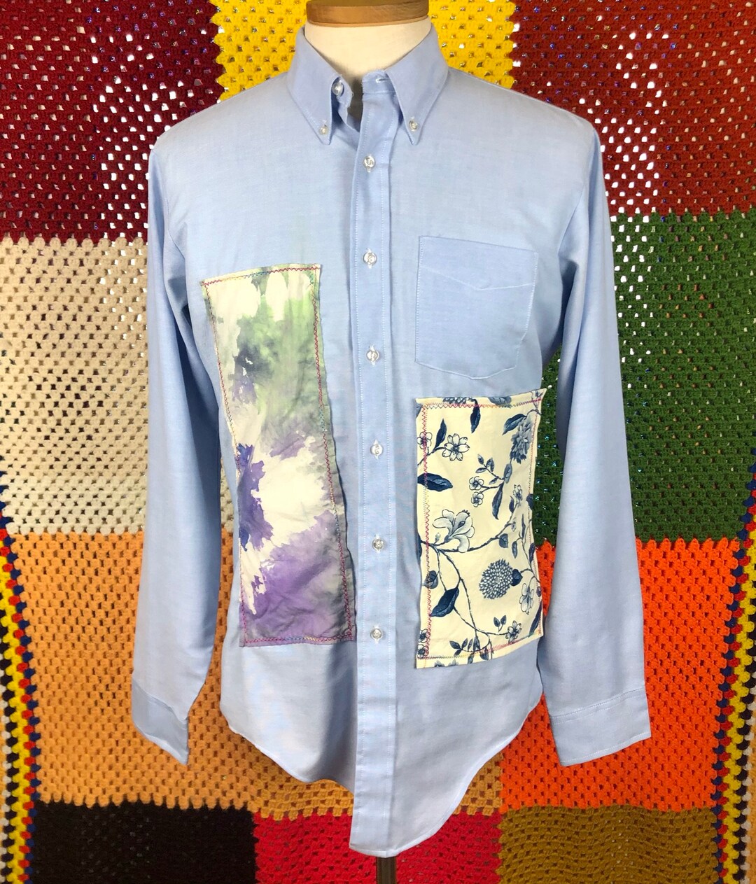 Upcycled Asymmetric Patchwork Button Down Shirt / Reworked Oxford Shirt ...