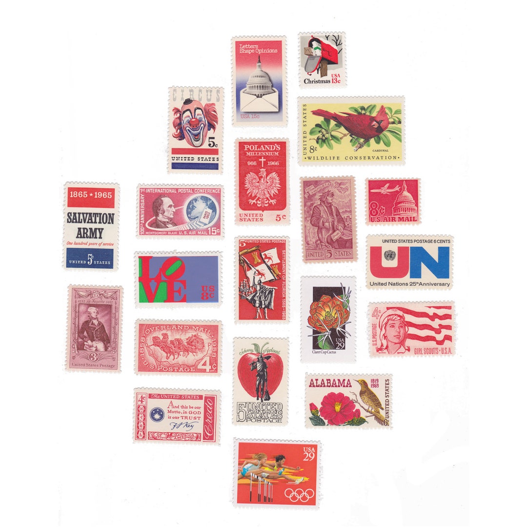 Collection of US Vintage Postage Stamps Variety Pack Reds - Etsy