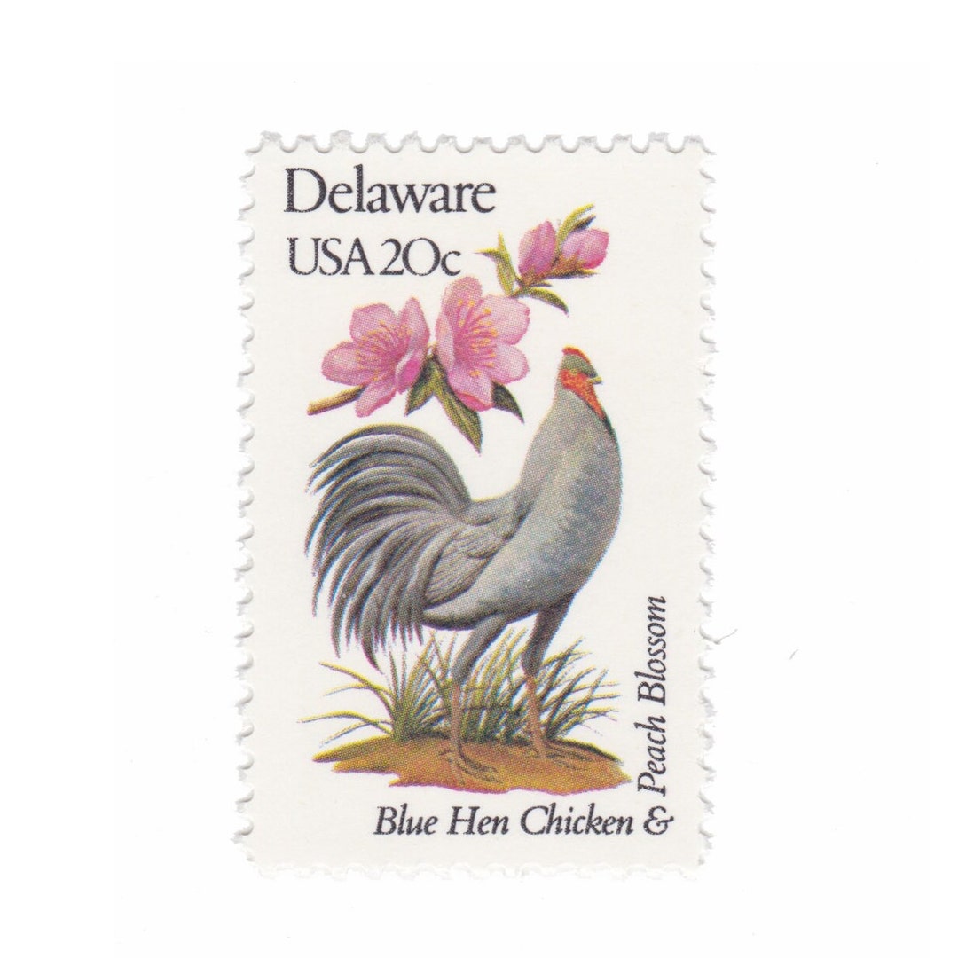 1982 20c State Bird and Flower Series Delaware Blue Hen and Peach ...