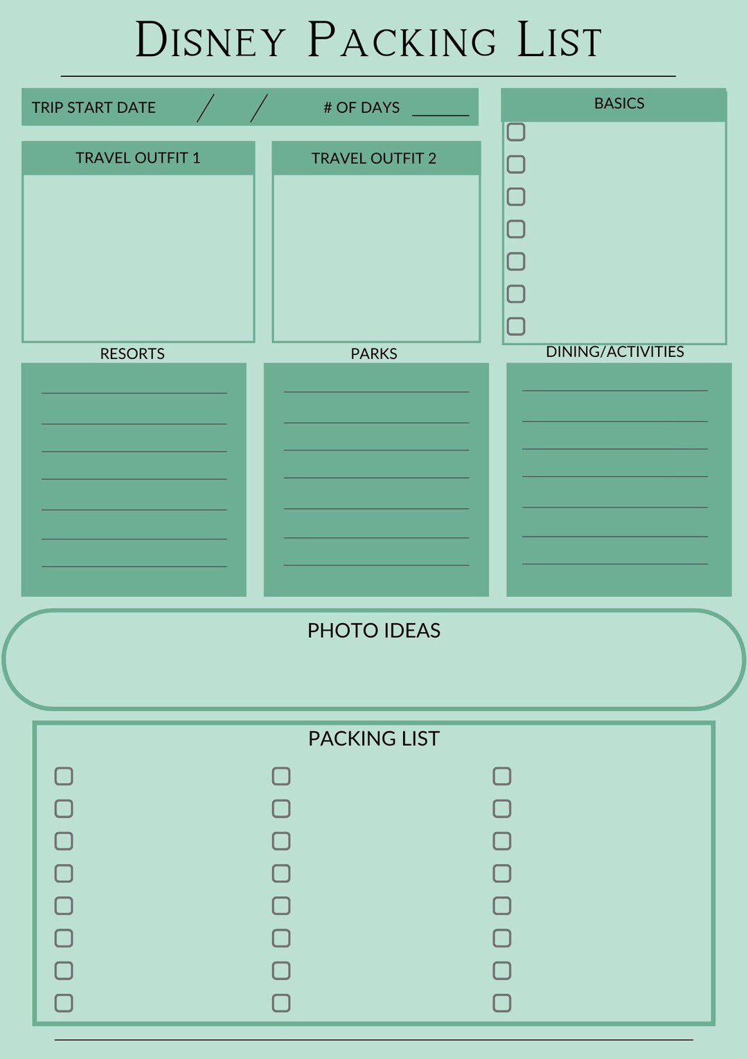 Disney Packing List Template - Etsy