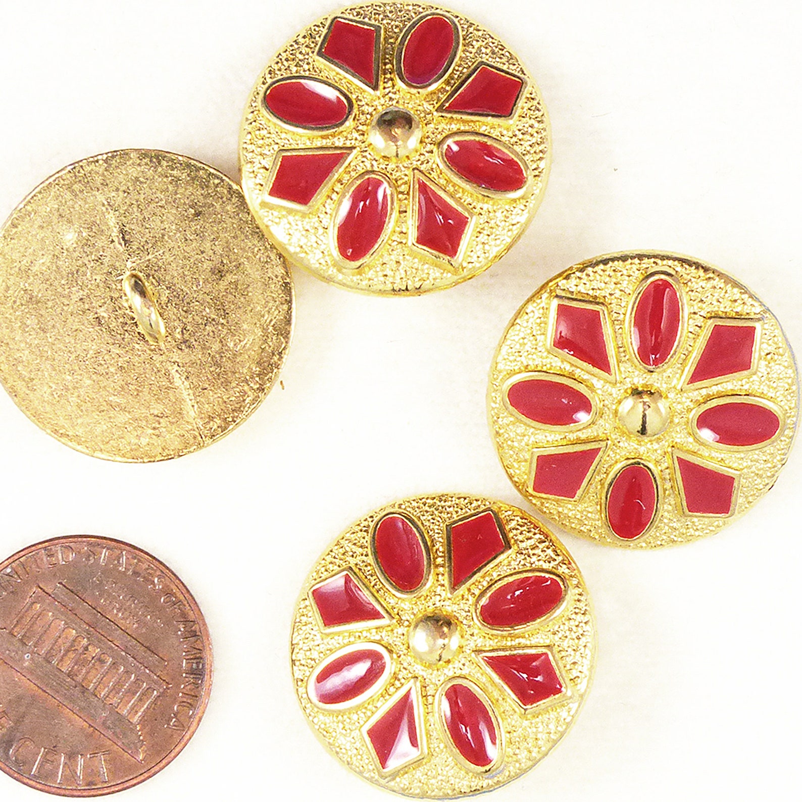 Vintage Gold & Red Enamel Button (23 Mm) - Etsy