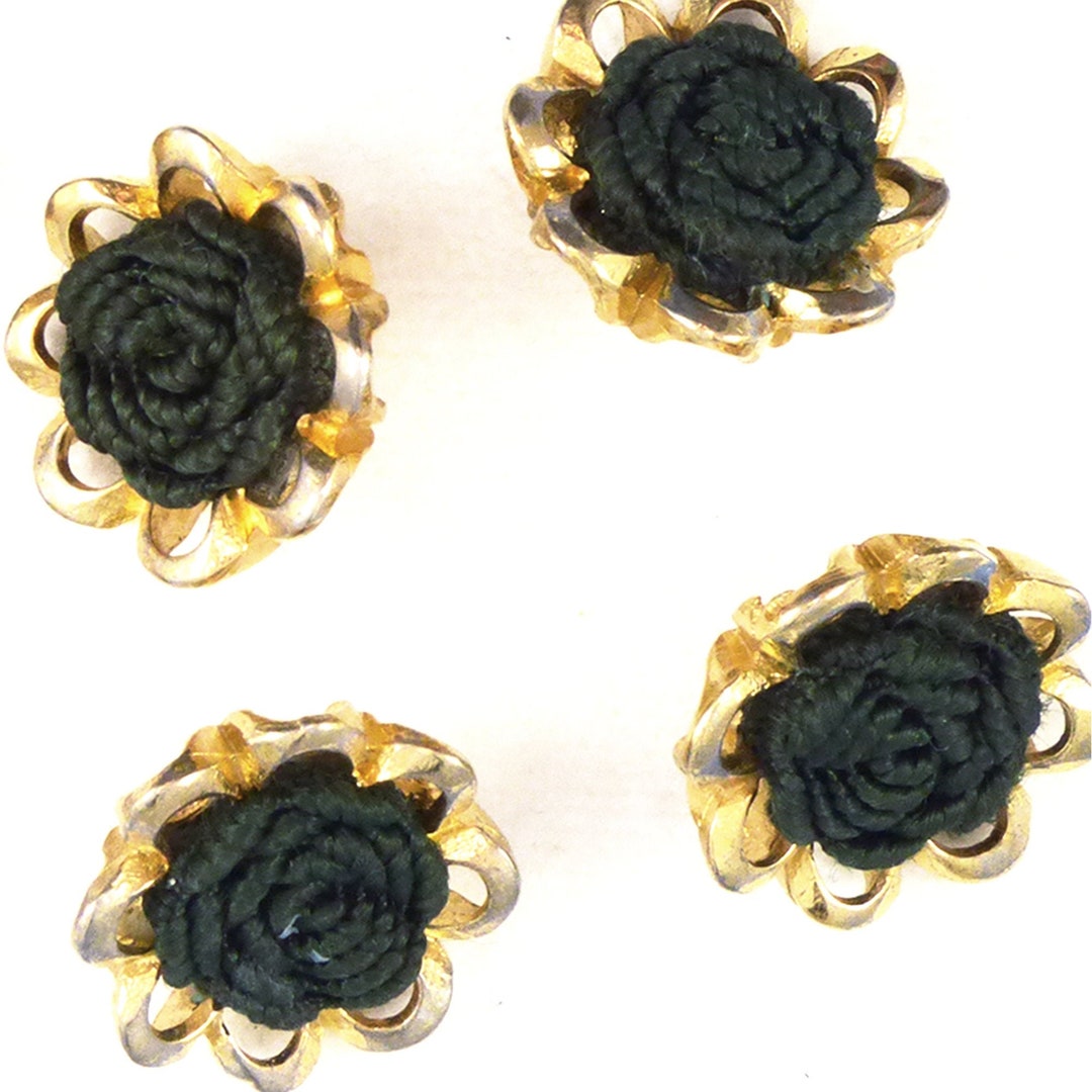 Vintage Gold Flower Button With Woven Forest Green Cord Center (18 Mm ...