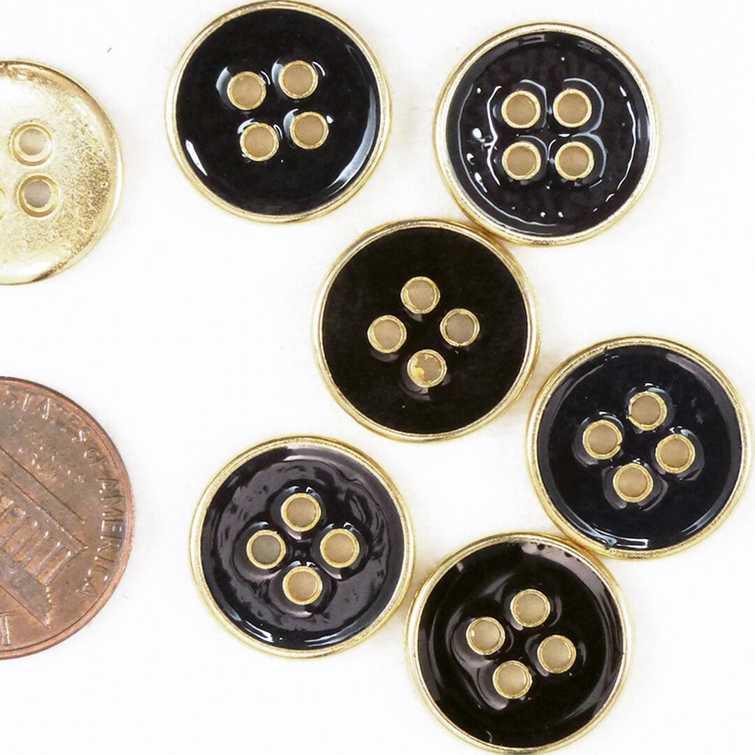 Vintage Brass Button With Black Enamel (15 Mm) - Etsy
