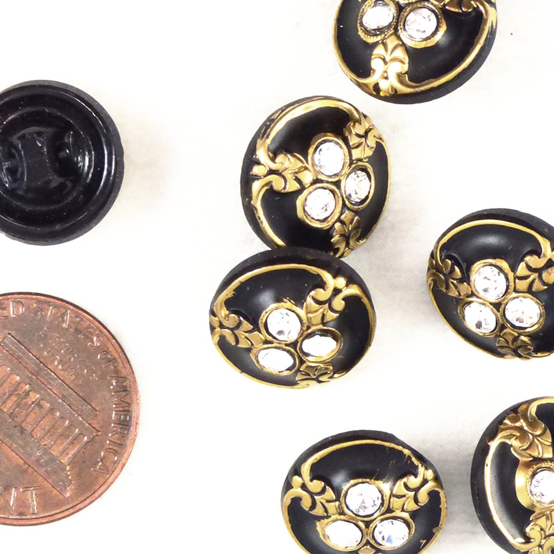 Cast Black Glass Buttons With Rhinestones and Gold Detailing (13 Mm) - Etsy