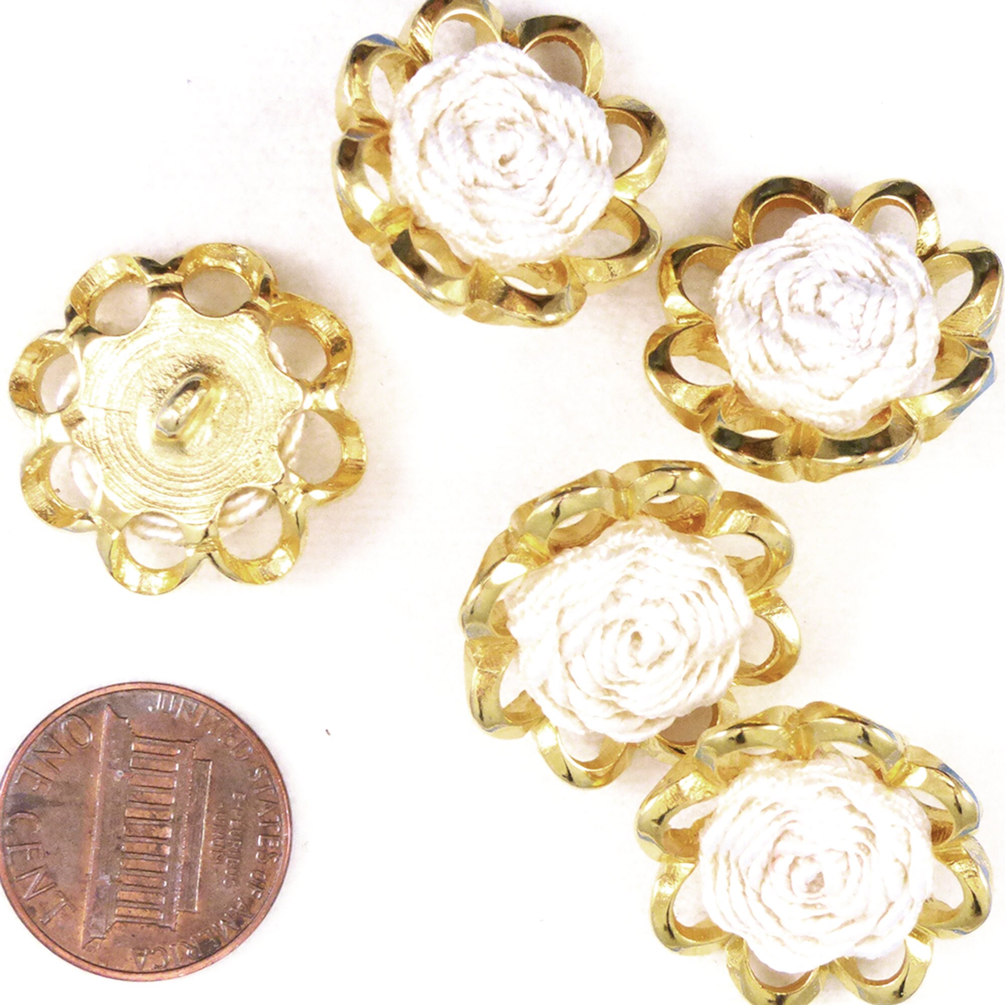Vintage Gold Flower Button with Woven White Cord Center 23 | Etsy