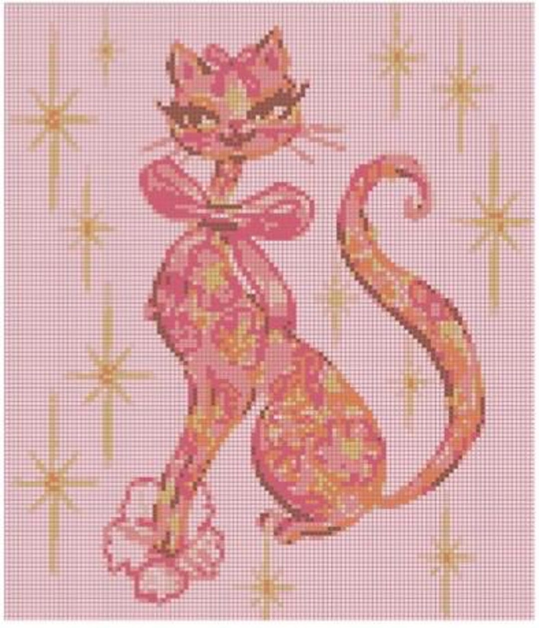 Mcm Cat Starburst Cross Stitch PDF Pattern: 7 DMC Colors Needed ...