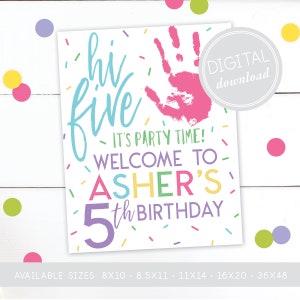 Hi Five Birthday Sign · Welcome · High Five Party Decor · Pastel ...