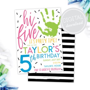 Hi Five 5th Birthday Invitation · Modern Party · High Five · Hand ...
