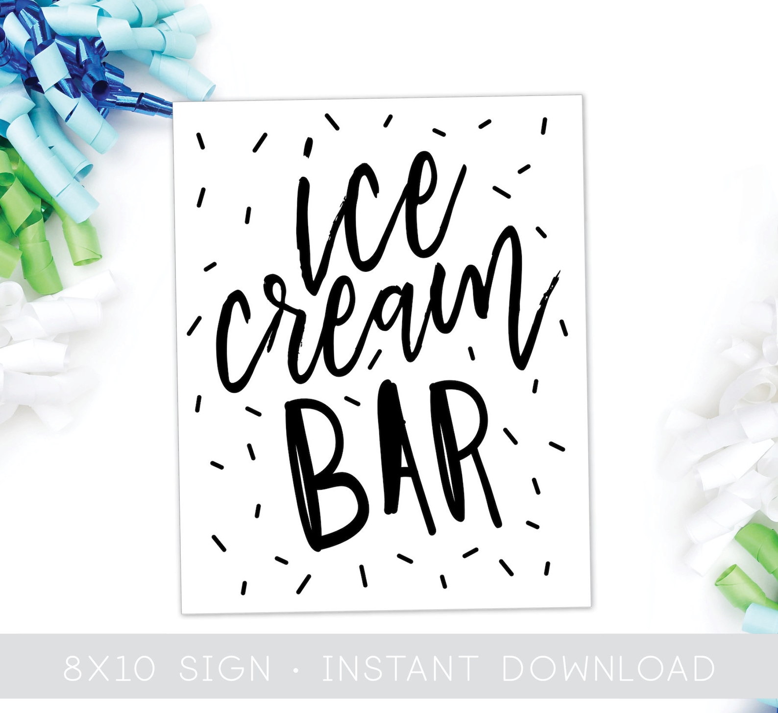 Ice Cream Bar Sign Printable Sign Black and White Ice - Etsy