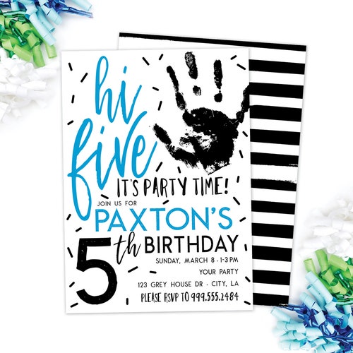 Editable High Five Birthday Party Invitation Hi Five 5th - Etsy