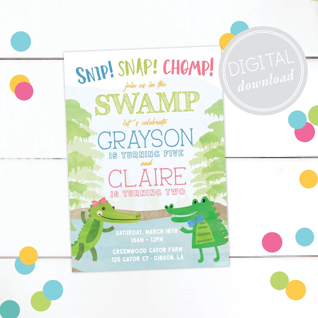 Gator Swamp Joint Birthday Invitation · Alligator Party · Boy/girl ...