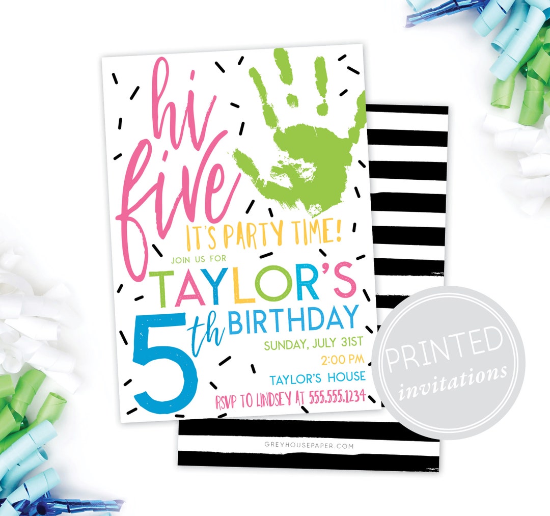 Hi Five 5th Birthday Invitation · Modern Party · High Five · Hand ...