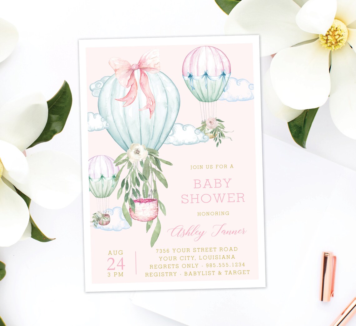 Hot Air Balloon Baby Shower Invitation · Baby Sprinkle · Pastel Invite ...