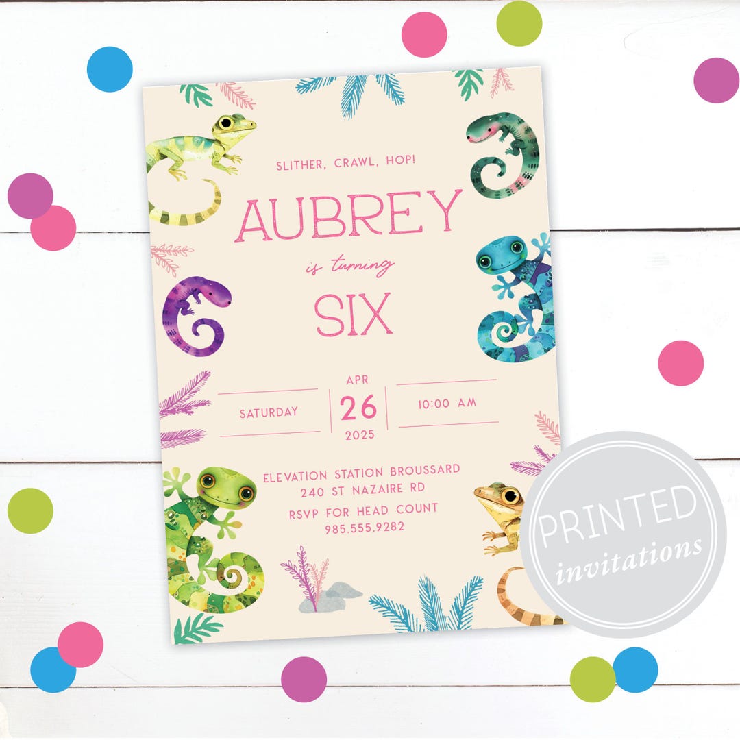 Girl Lizard Birthday Invitation · Gecko Birthday Invite · Reptile Party ...