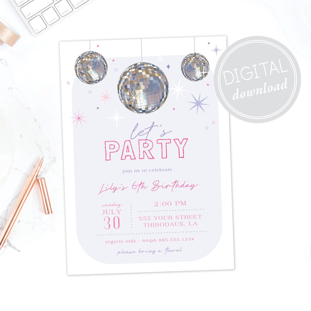 Disco Birthday Invitation · Groovy Party · Disco Ball Invite · Pastel ...