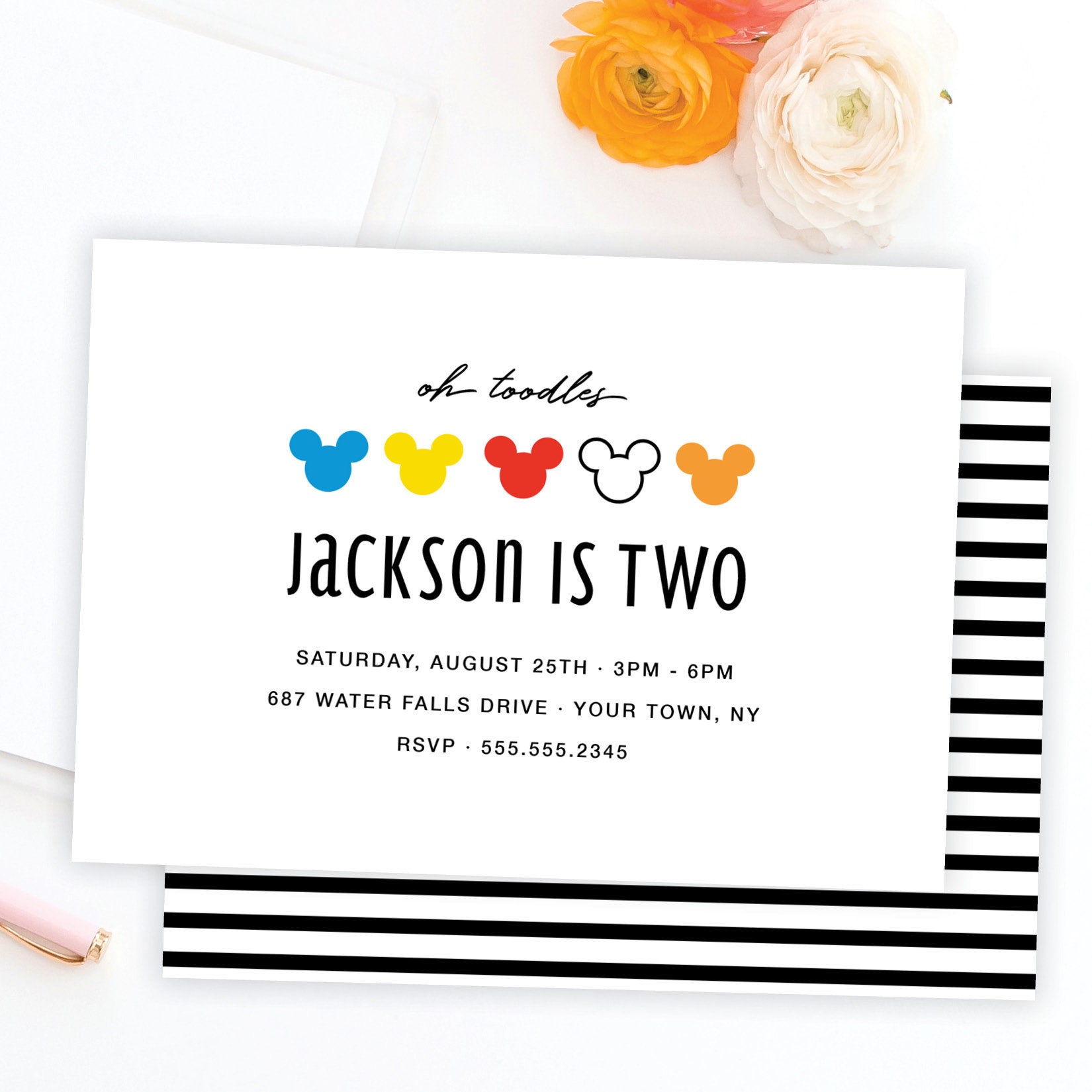 Modern Mickey Mouse Birthday Invite 2nd Birthday Invitation | Etsy