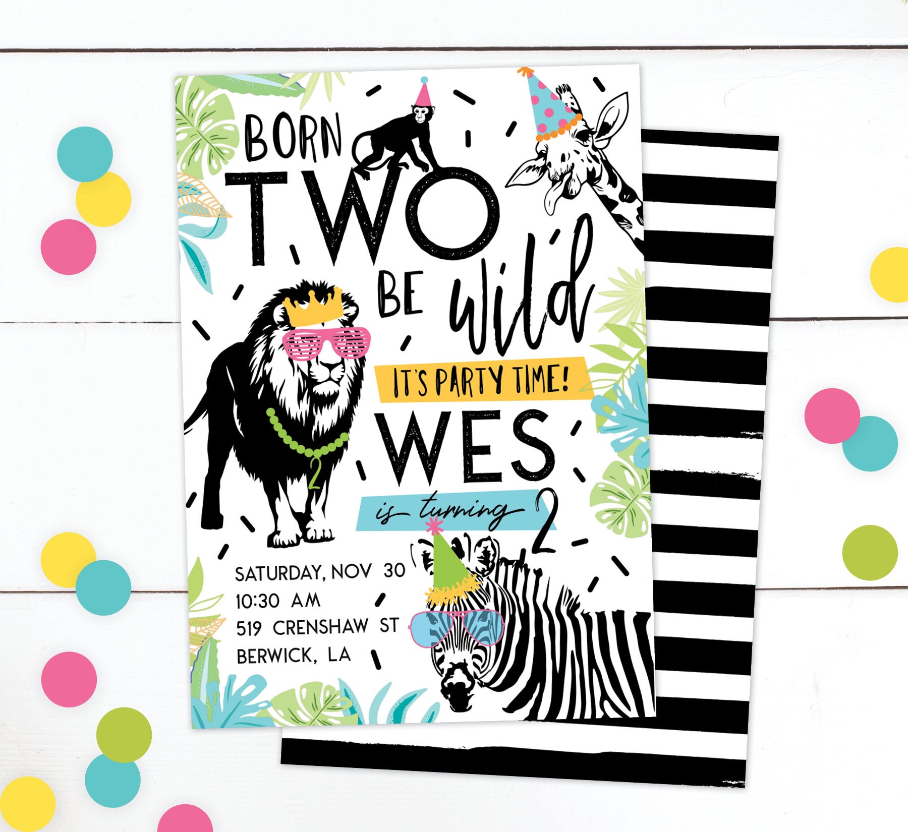Born TWO Be Wild Birthday Invitation Party Animal Invite | Etsy