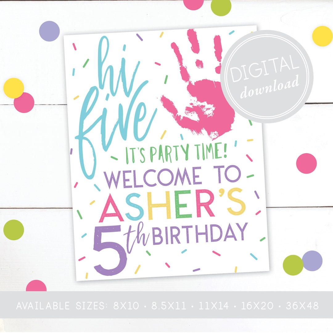 Hi Five Birthday Sign · Welcome · High Five Party Decor · Pastel ...