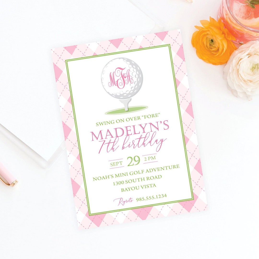 Pink and Green Golf Invite · Putt Putt Party · Argyle Invitation ...
