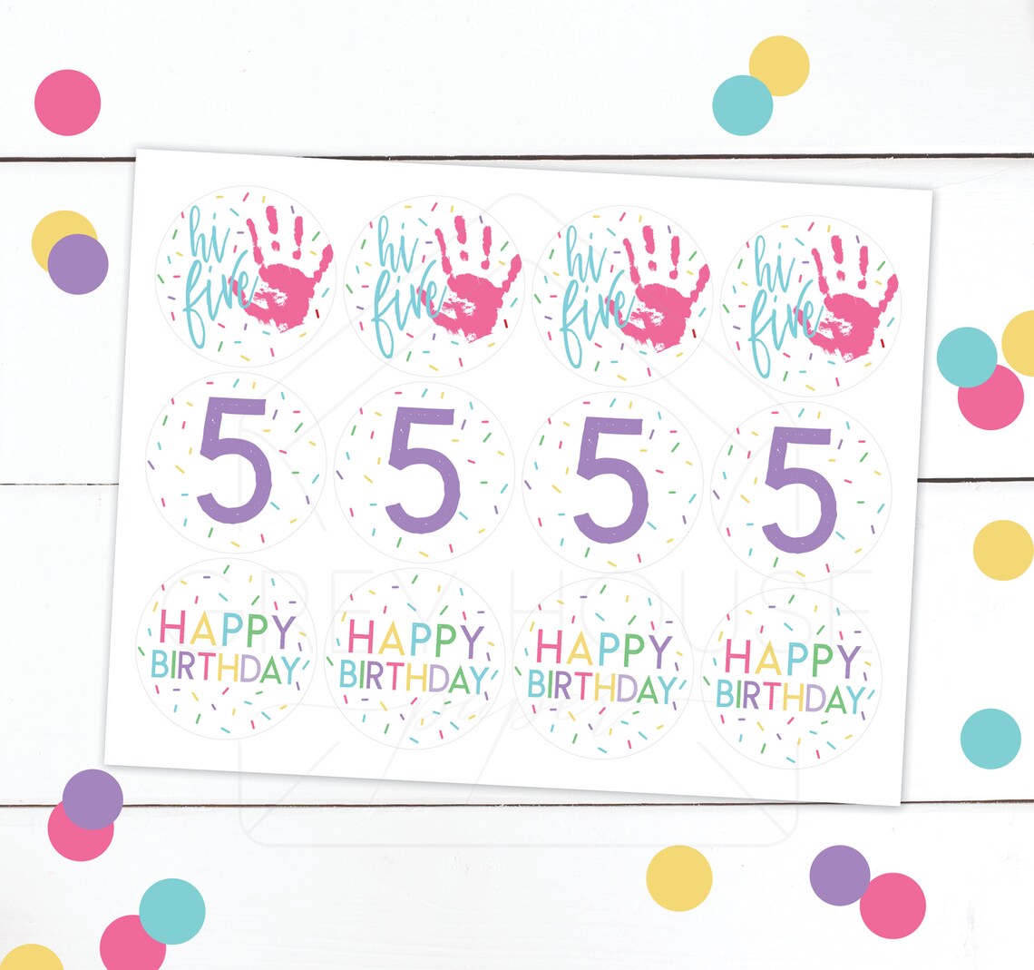 Hi Five Birthday Party Cupcake Toppers Party Printables - Etsy