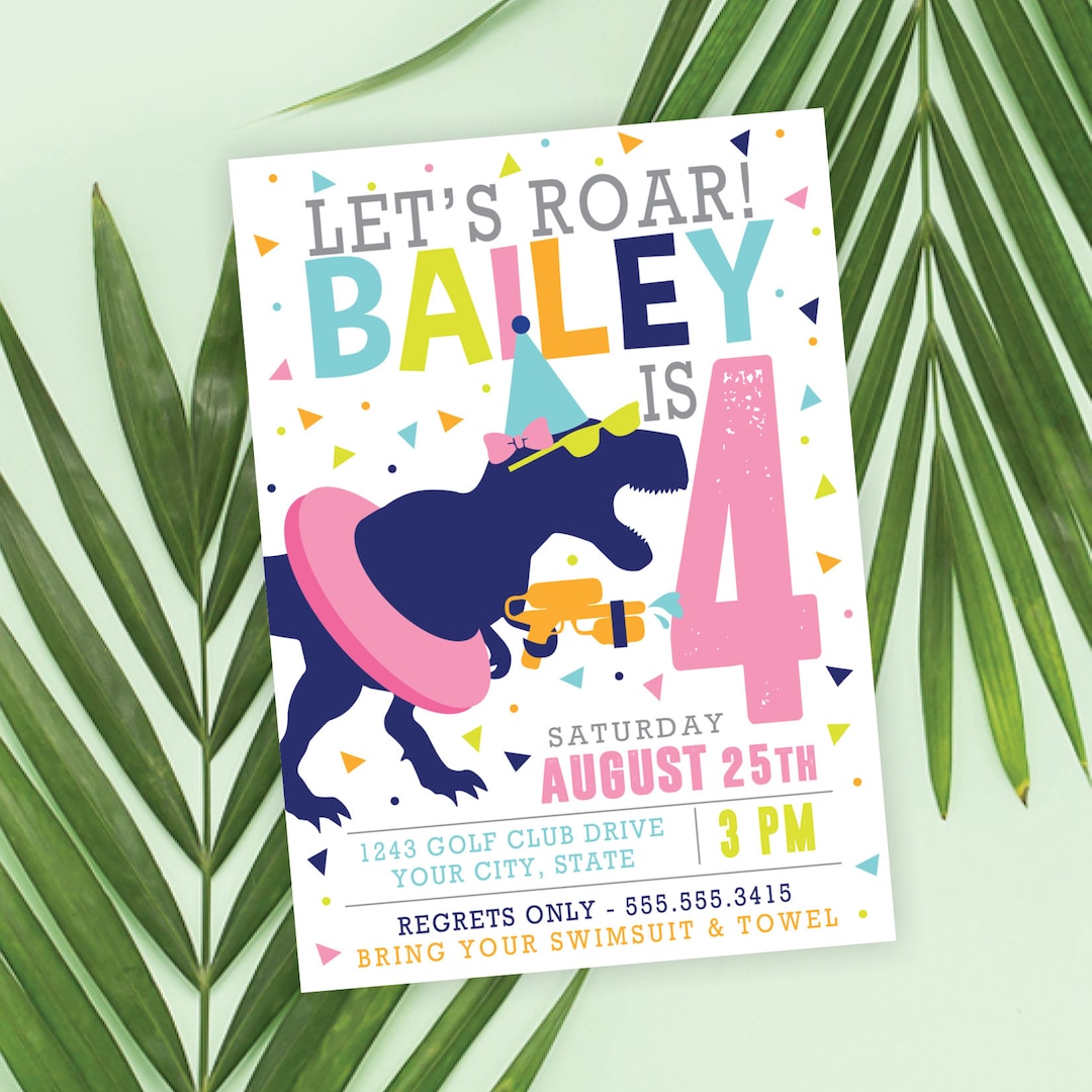 Dino Party Invite · Dinosaur Pool Party · Modern Dinosaur Invitation ...