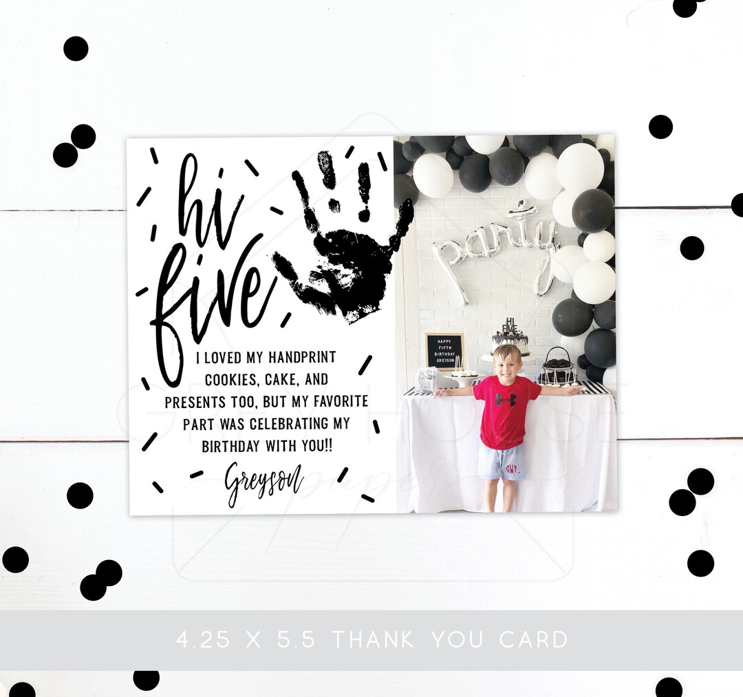 Hi Five Thank You Photo Card · High Five Party Tags · Black & White ...