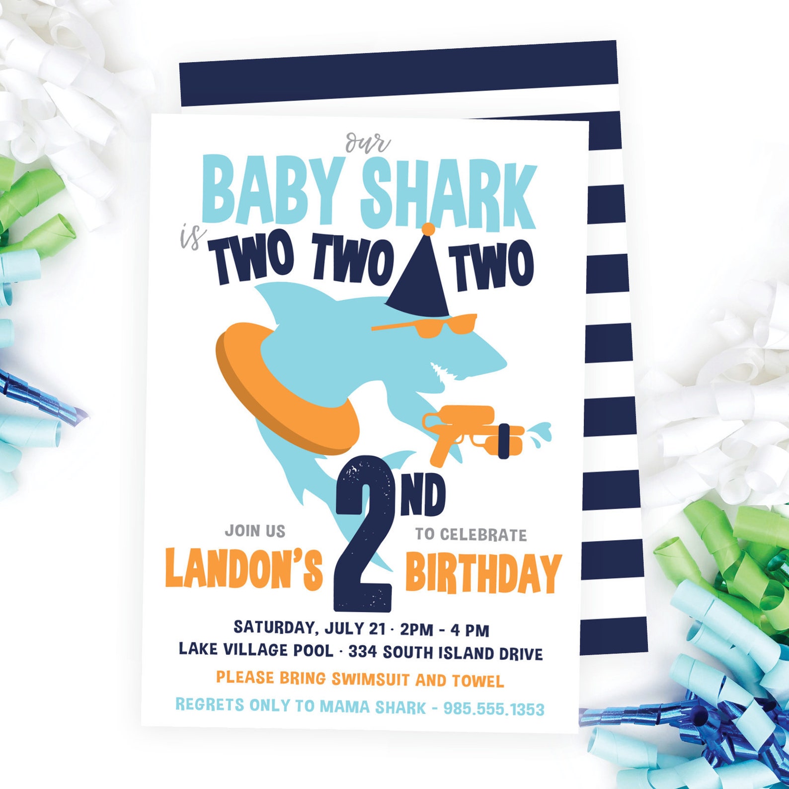 Baby Shark Invite Shark Pool Party Modern Shark Invitation - Etsy