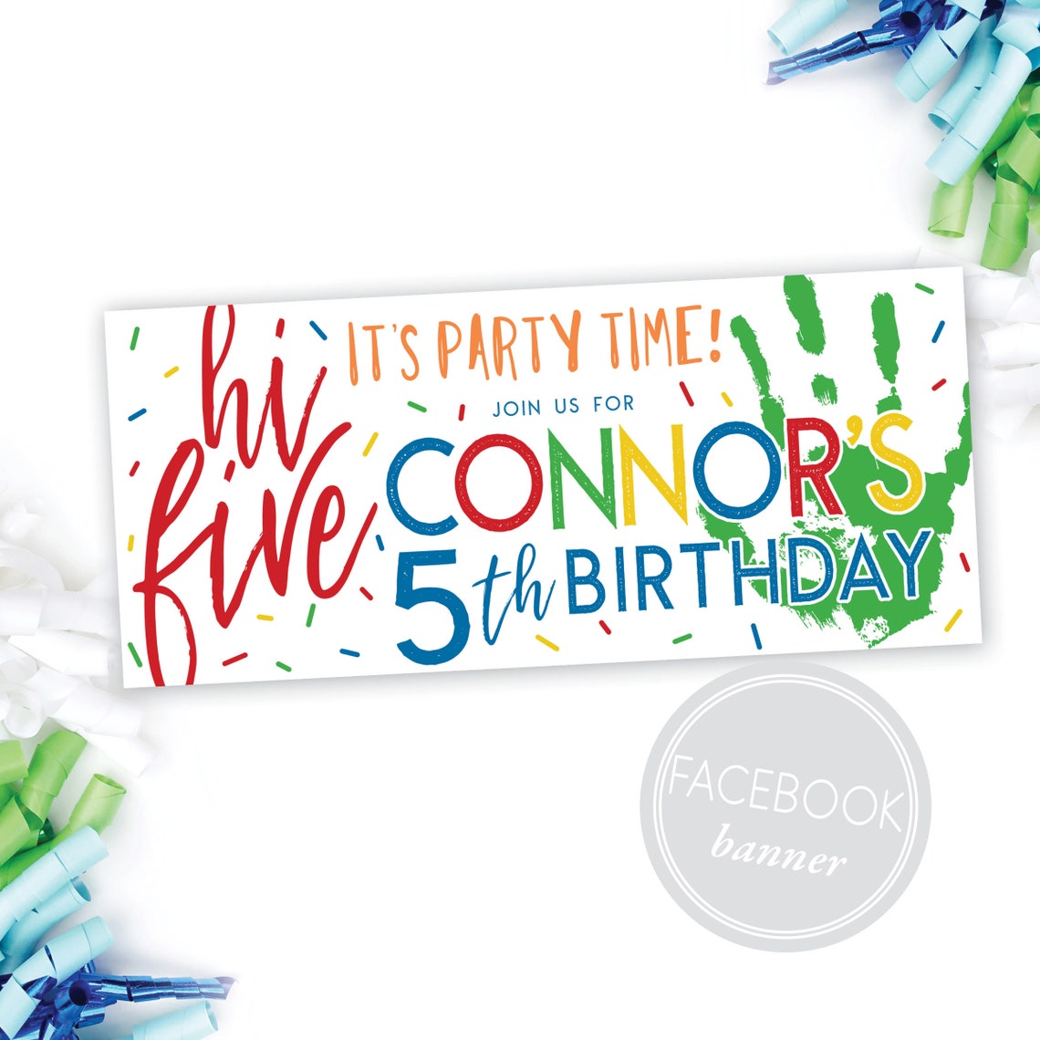 Hi Five 5th Birthday Invitation Facebook Cover Banner High - Etsy