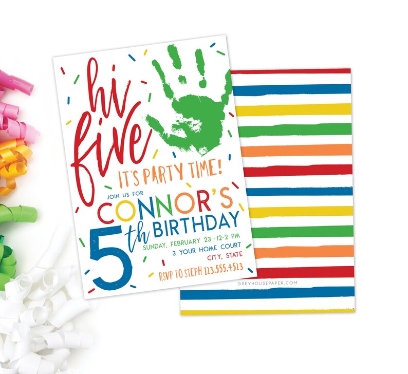 Hi Five 5th Birthday Invitation Modern Party High Five - Etsy