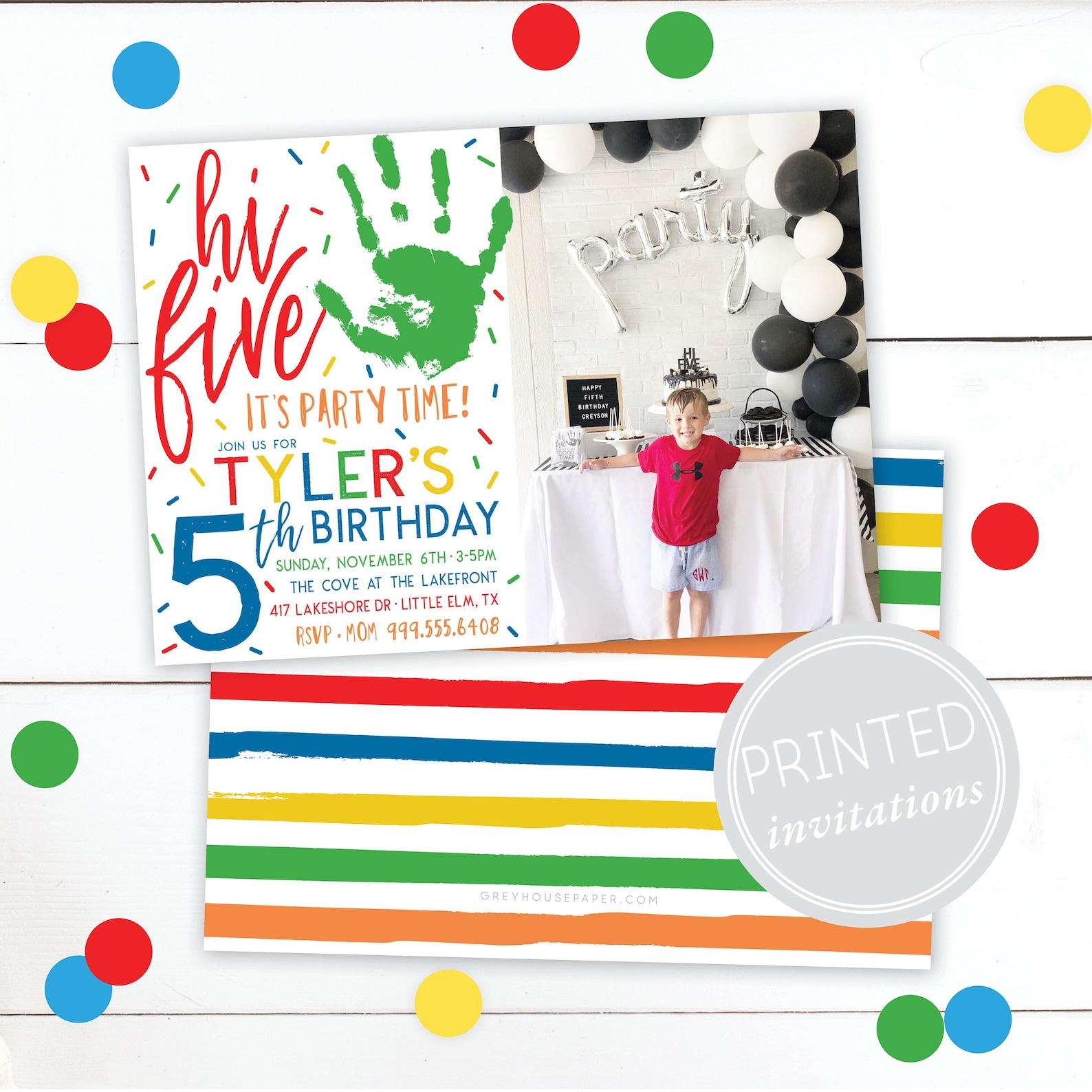 Hi Five 5th Birthday Invitation W/ Photo · Modern Party · High Five ...