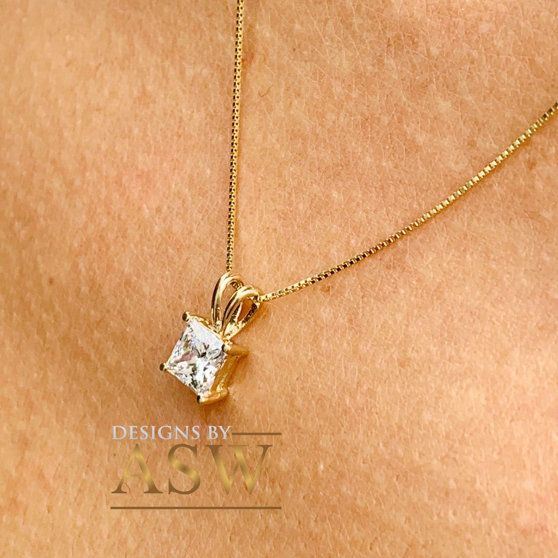 14k solid yellow gold princess shape cut simulated diamond | Etsy