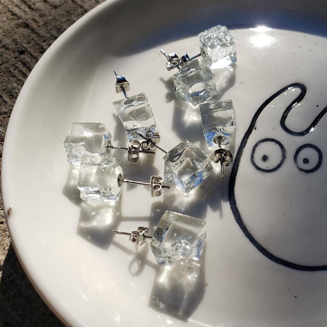Ice Cube Earrings Clear Ice Cube Blue Ice Cube Ear Studs - Etsy