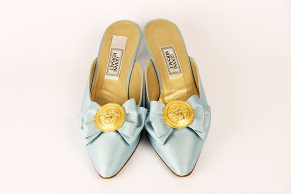 Vintage VERSACE Iconic Powder Blue Medusa Mule - Gem