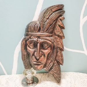 Traditional Native American Indian Chief Shaman Wall Mask, Decorative Bas-relief Brass Plaque ...