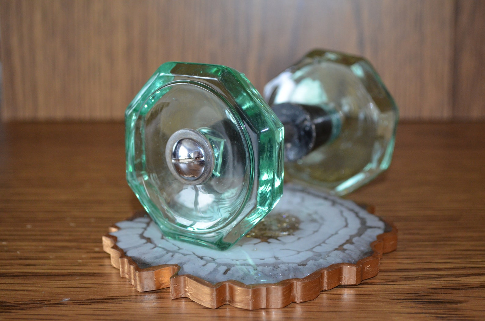 Vintage Green Glass Door Knob Handle Pair сlear Crystal Door Etsy