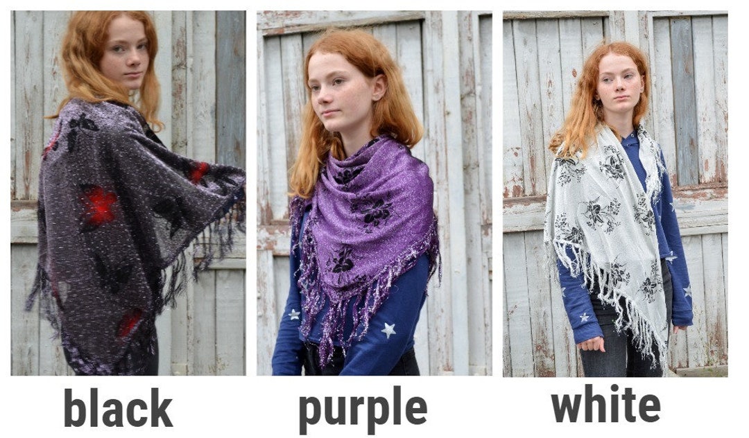 Vintage Shimmer Triangle Scarf With Fringe, Sequin Bling Metallic ...