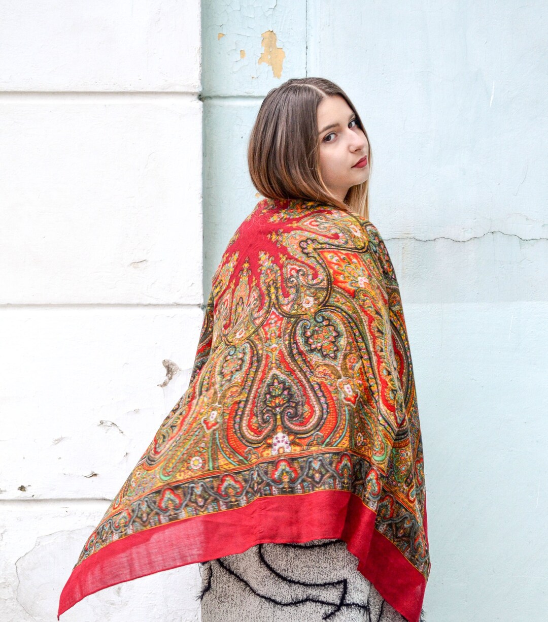 Bohemian Festival Shawl Wrap With Paisley Print, Boho Art Deco Large ...