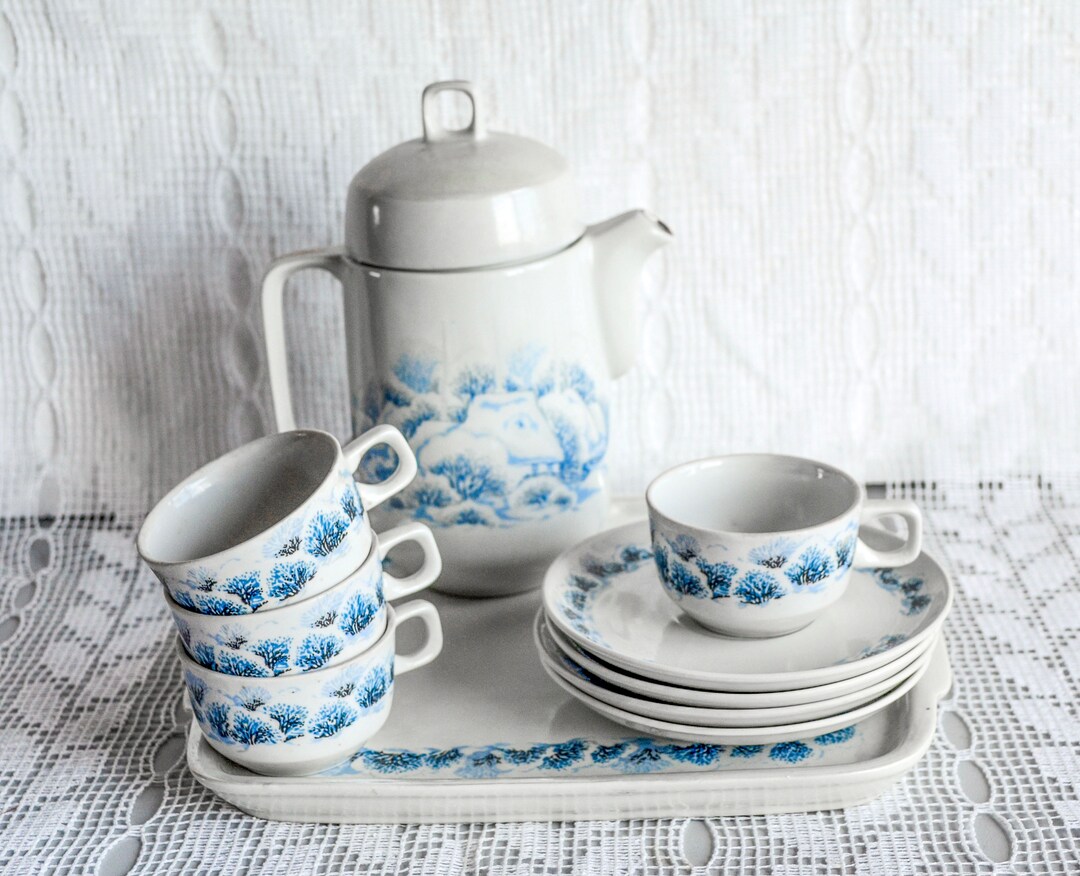 Vintage Christmas Coffee Set Cups Saucers 4 Persons Coffee Pot - Etsy