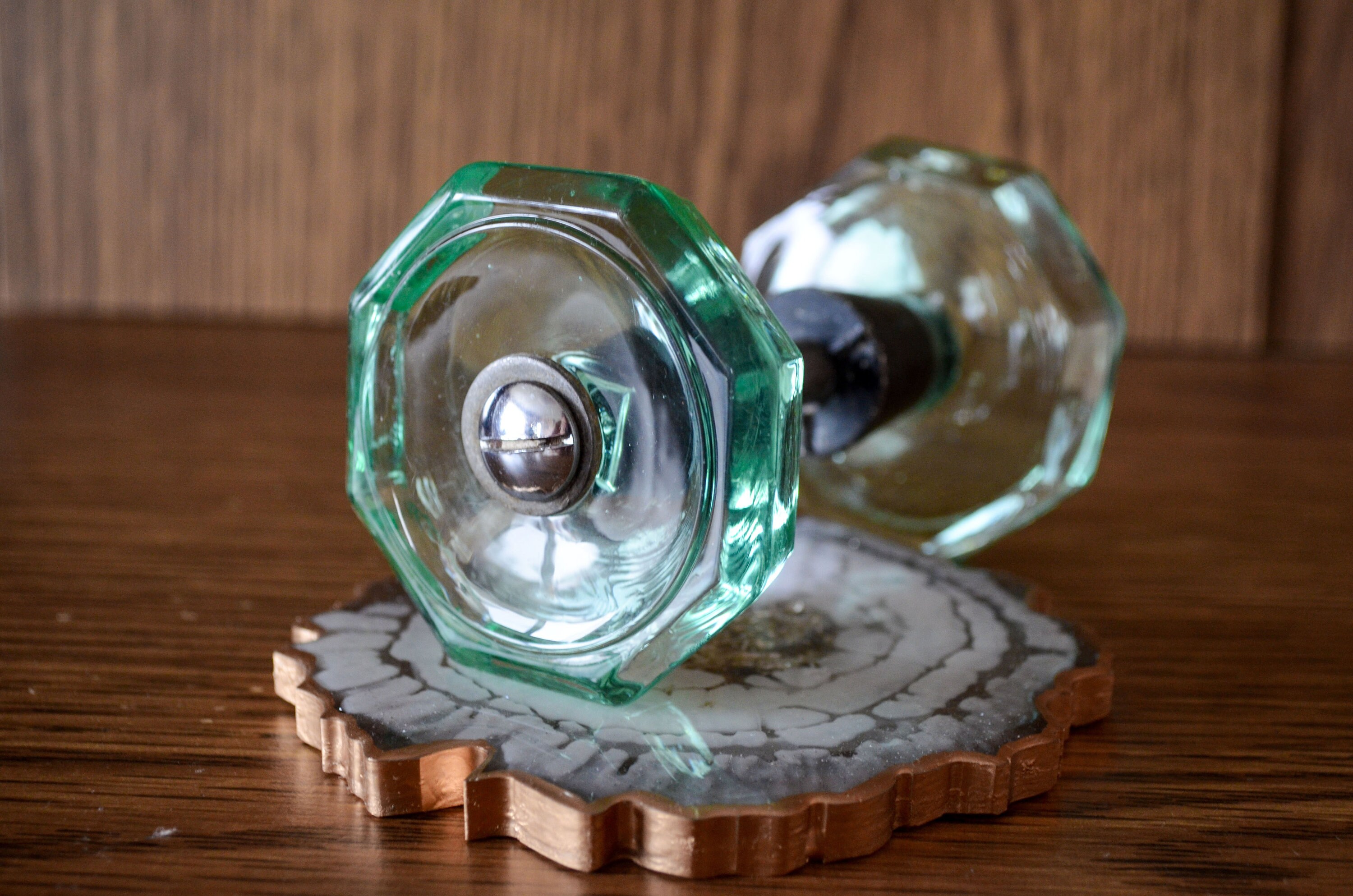 Vintage Green Glass Door Knob Handle Pair сlear Crystal Door Etsy
