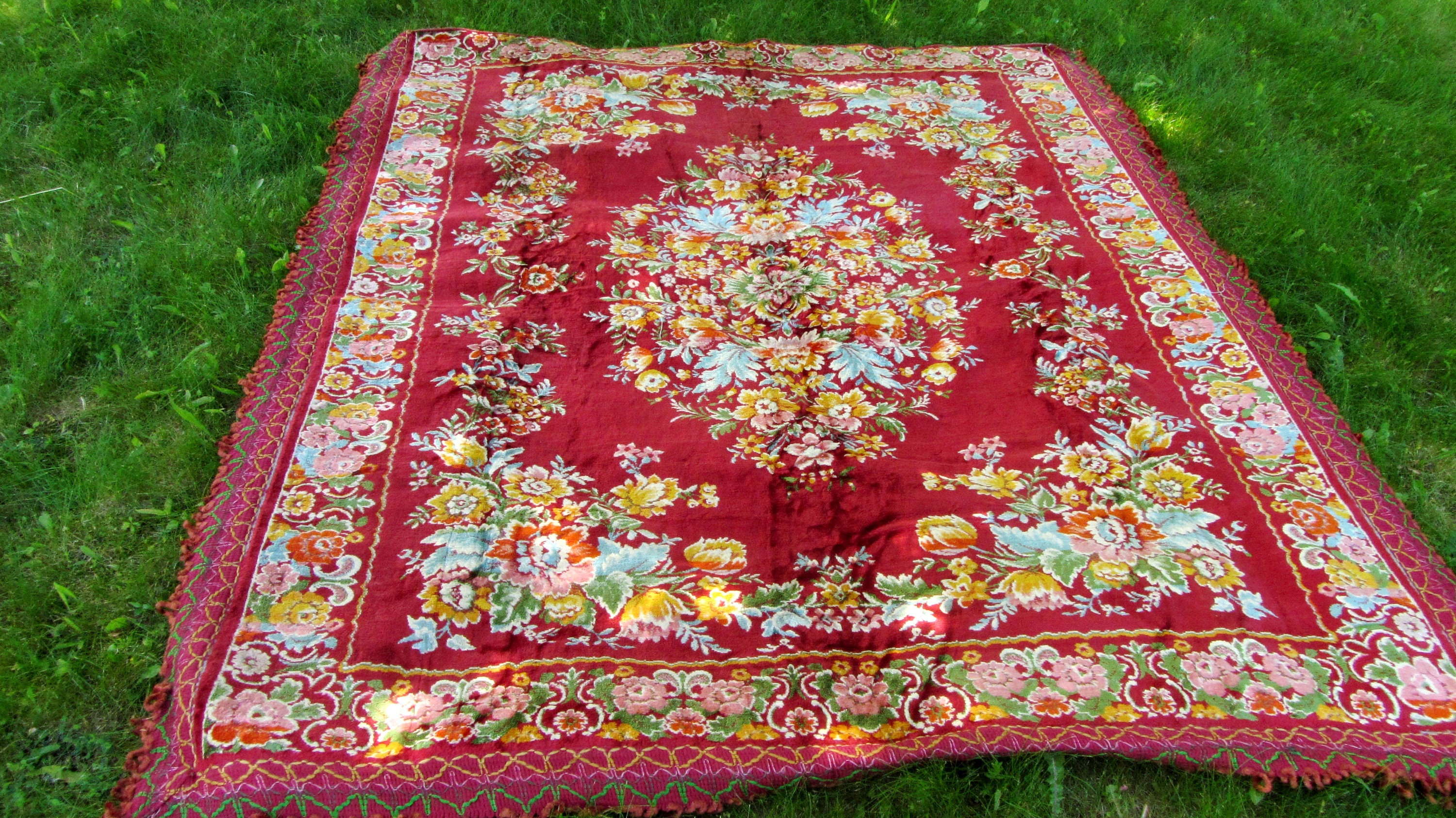 Vintage floral rug runner Kilim bohemian velvet chenille | Etsy