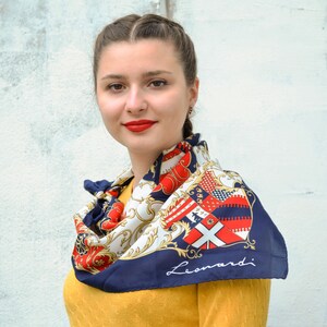 White Black Silk Large Square Scarf Heraldry Print Bandana Head Scarf ...